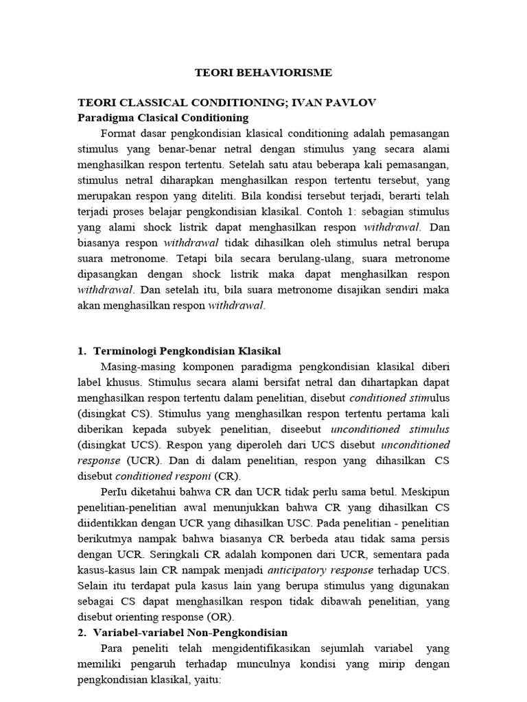 3 Teori Behaviorisme Classical Conditioning Ivan Pavlov | PDF