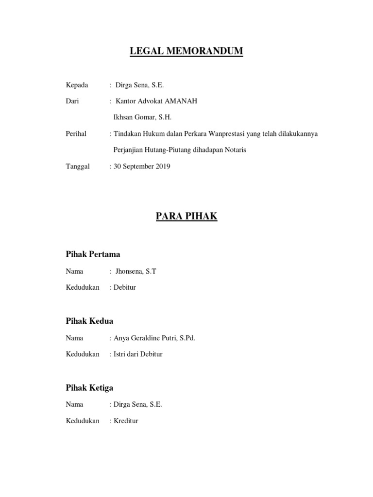 Contoh Legal Memorandum | PDF | Ilmu Sosial | Hukum