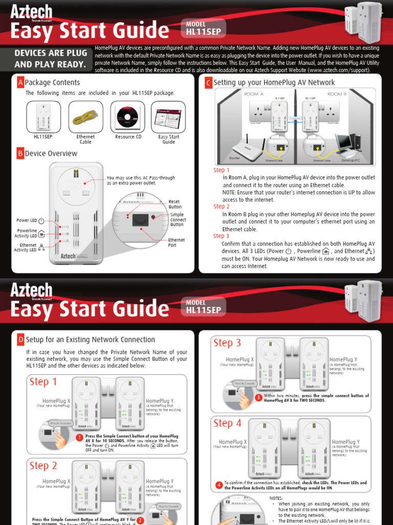 Aztech HL115EP Easy Start Guide v1.1 | PDF | Computer Network | Ethernet