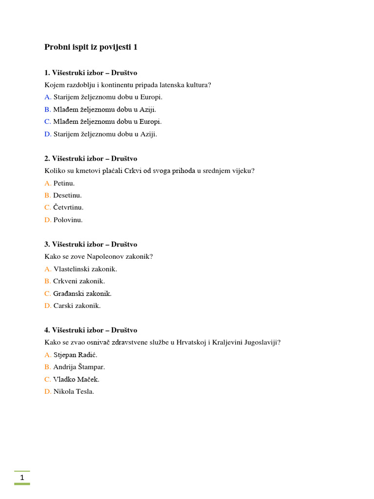 Probni Ispit Iz Povijesti 4 | PDF