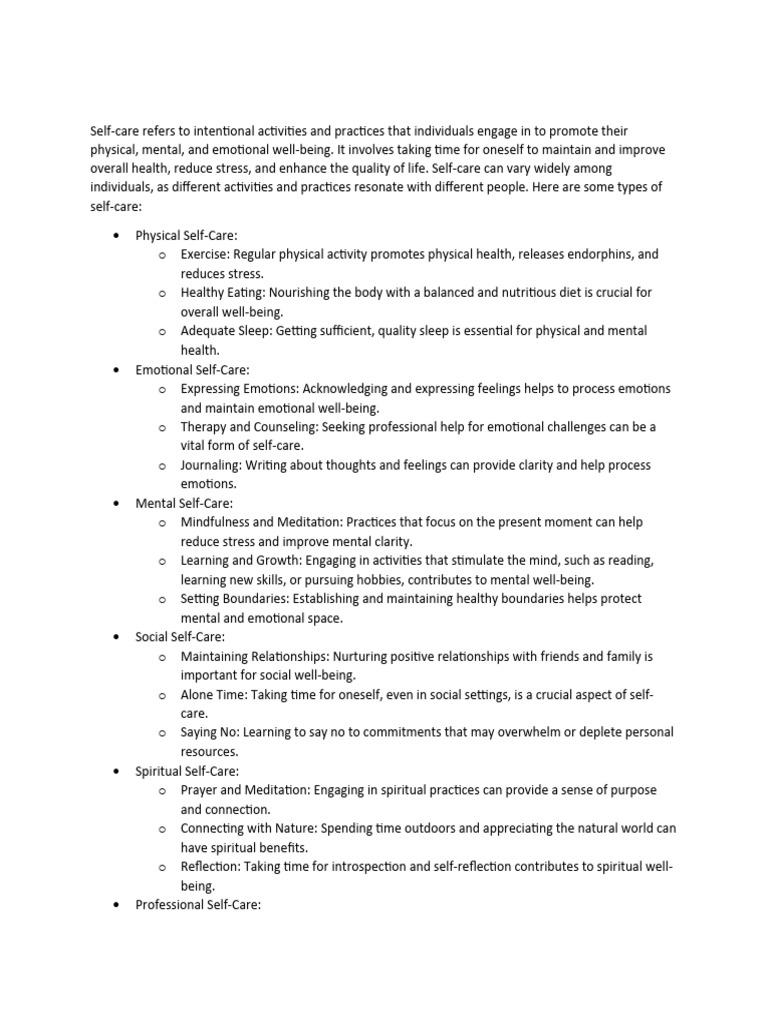 self-care | PDF | Mental Health | Relaxation (Psychology)