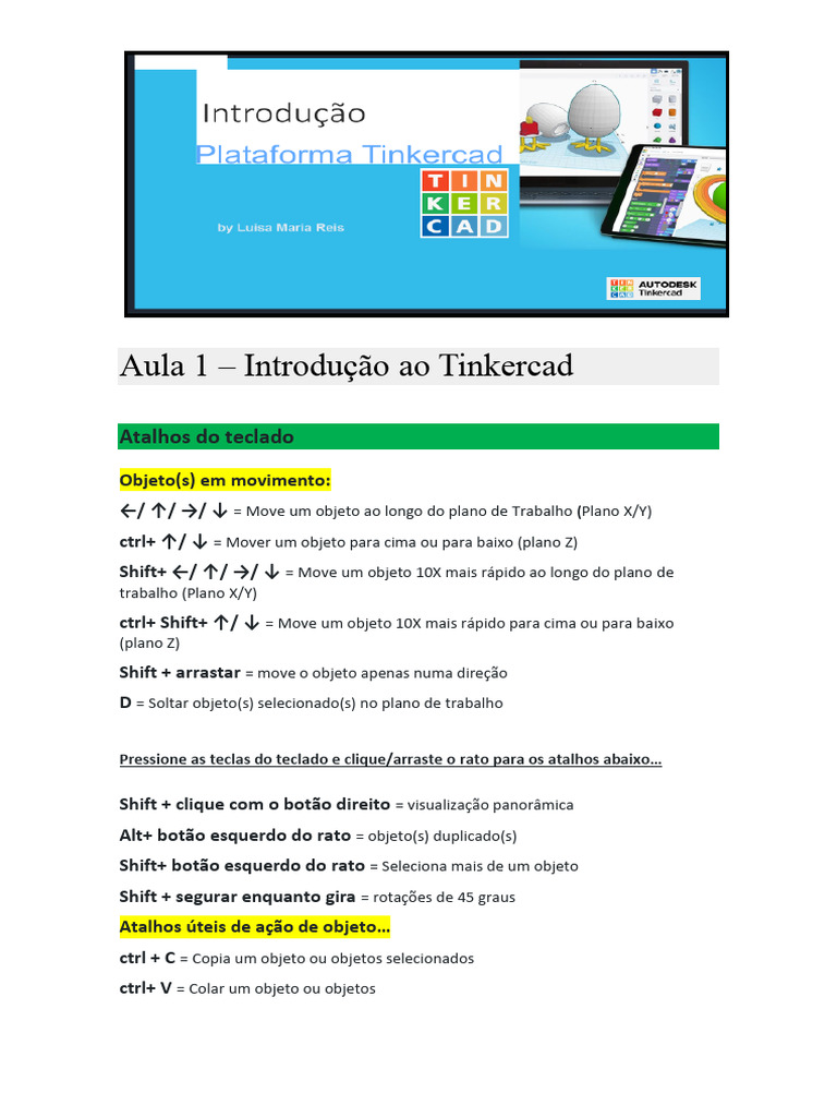 Atalhos Do Teclado para o Tinkercad | PDF