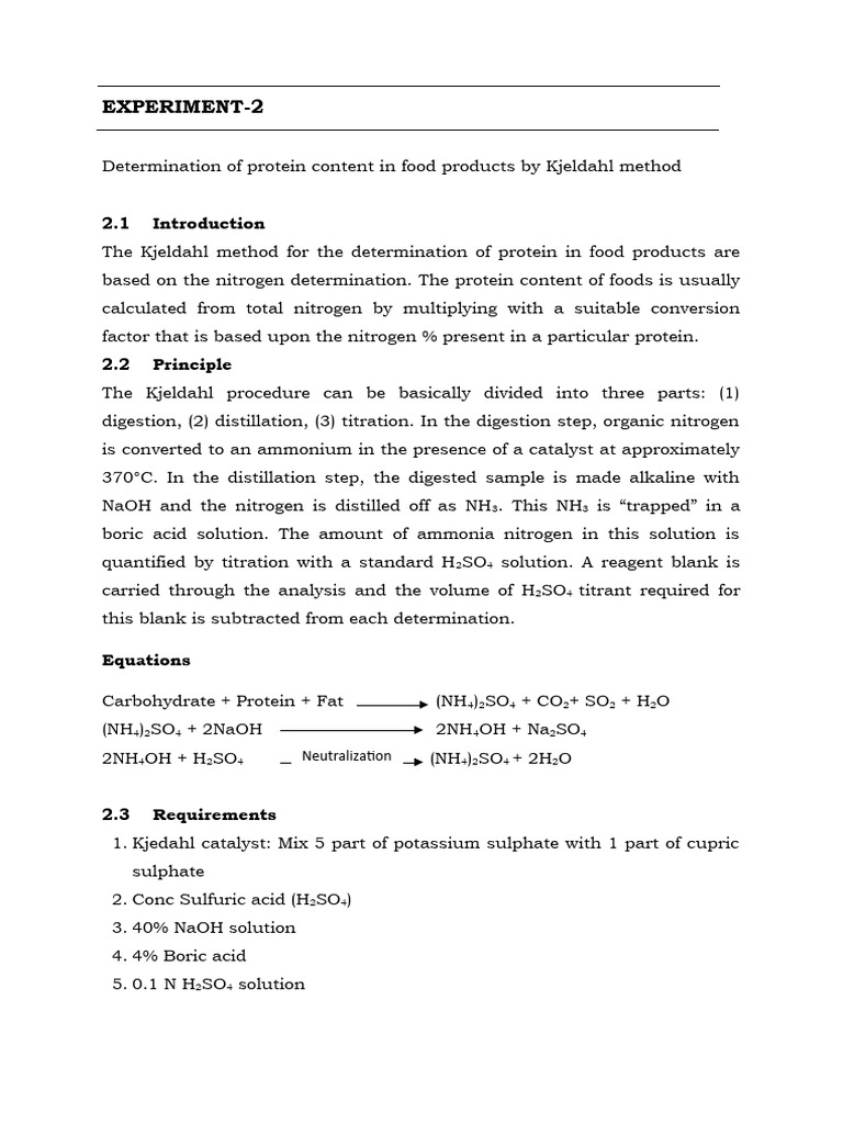 Crude Protein Determination Pdf Materials Chemical Compounds