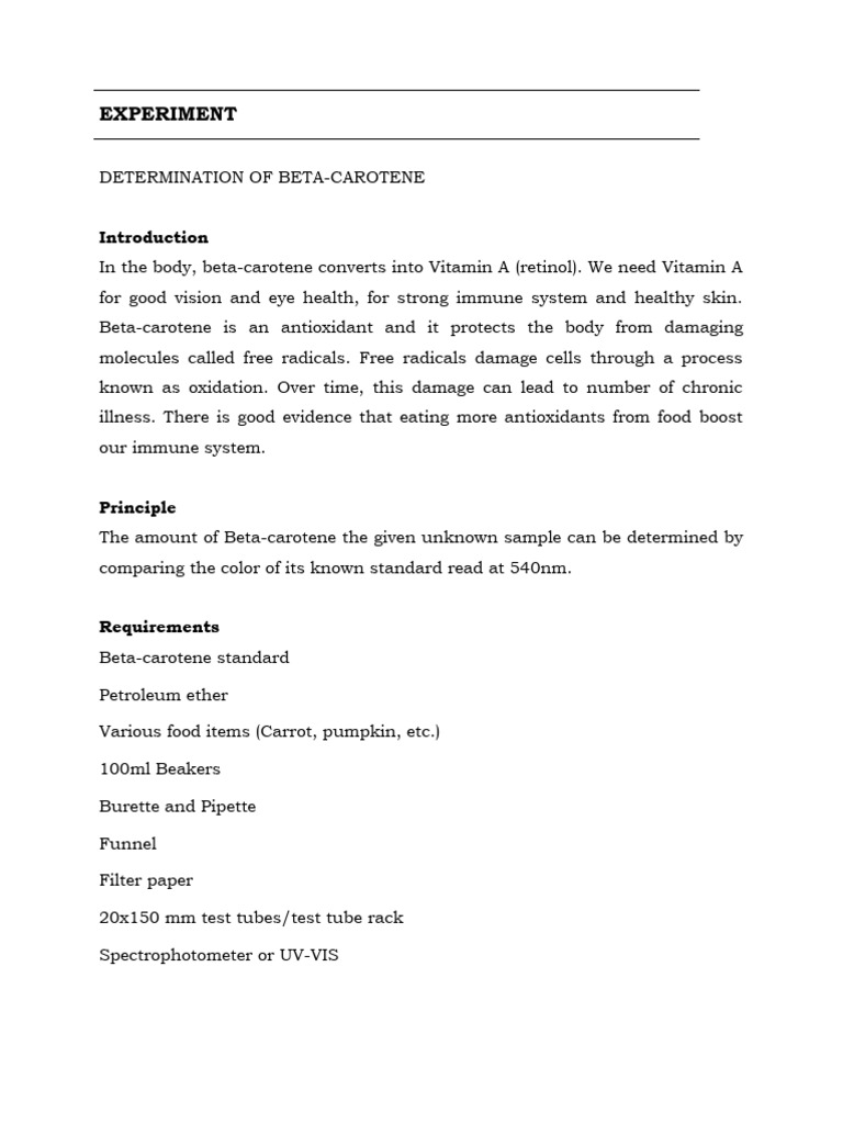 Beta Carotein Estimation | Download Free PDF | Spectrophotometry ...