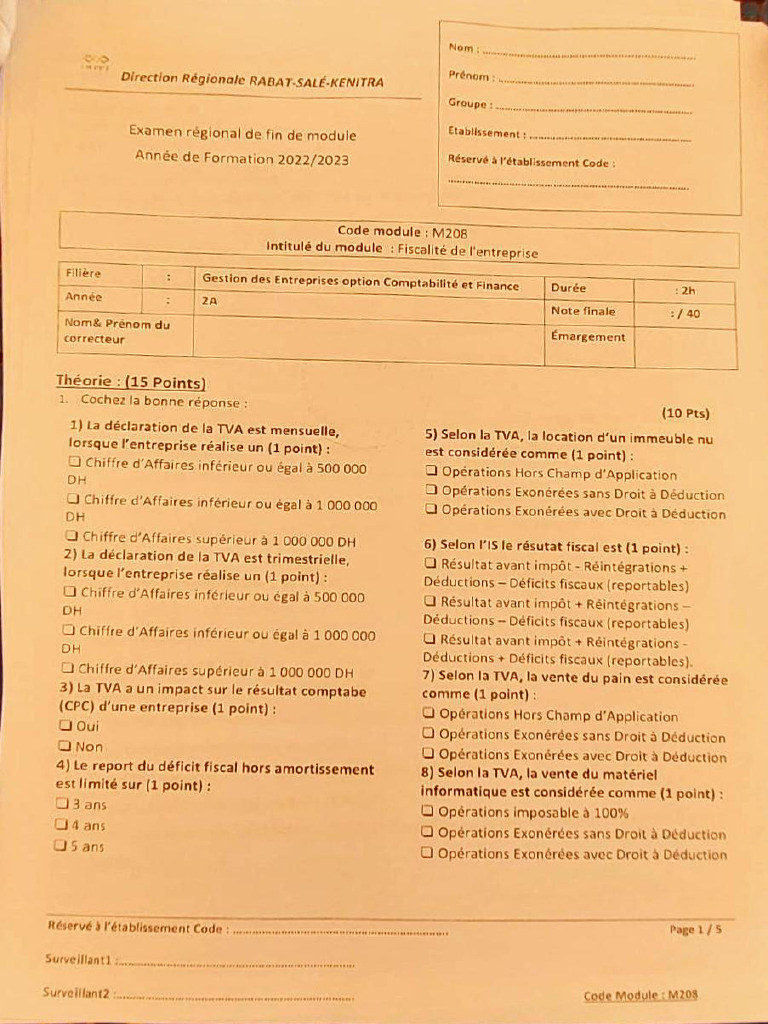 Efm Régional Rabat 2023 - 2024 Fiscalité | PDF