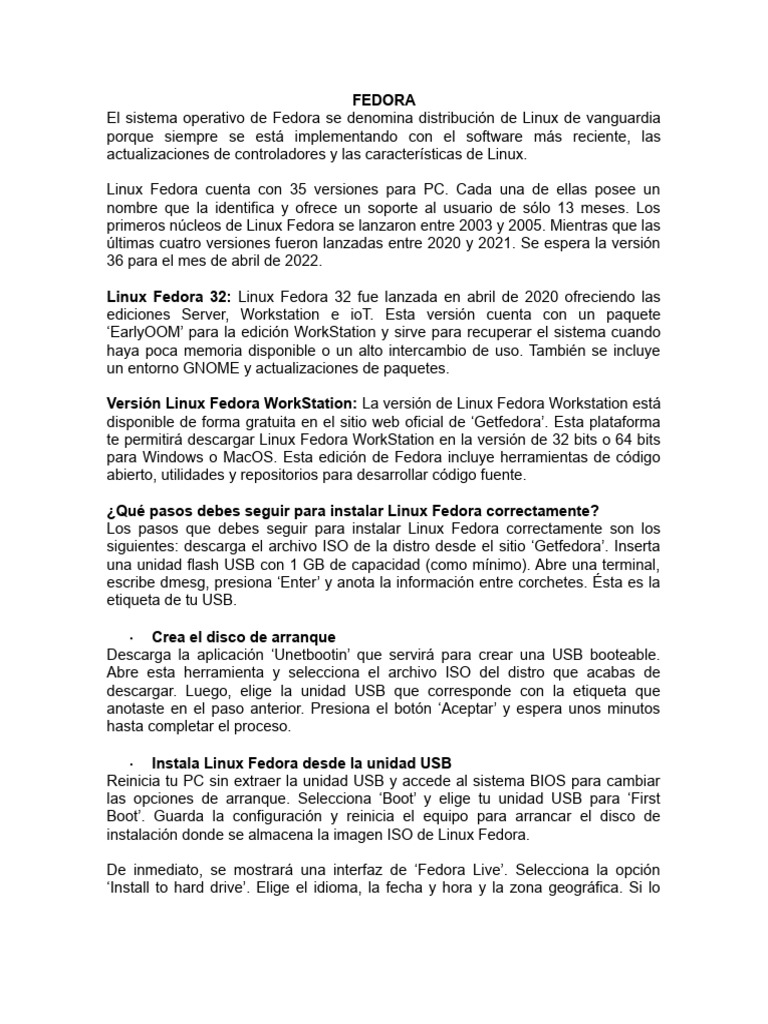 Fedora | PDF | Distribución de Linux | Arranque