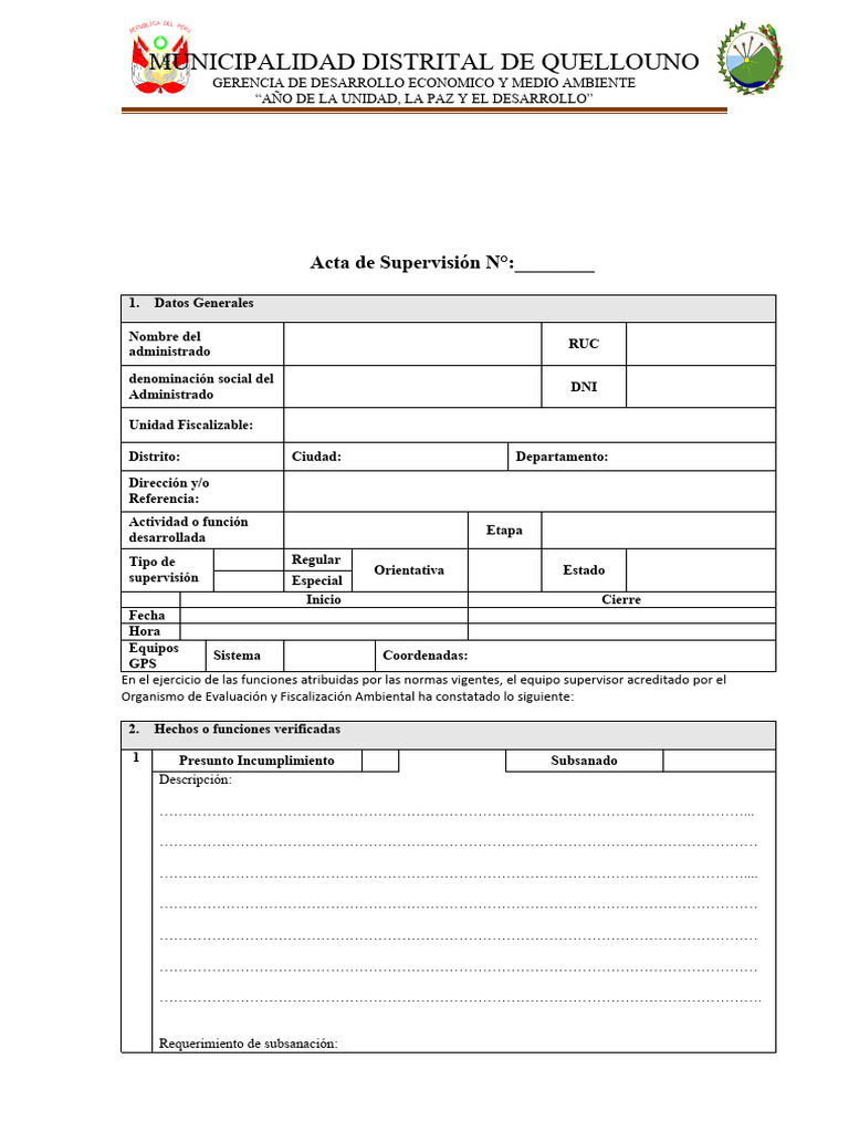 Acta de Supervisión - MODELO 2023 | PDF