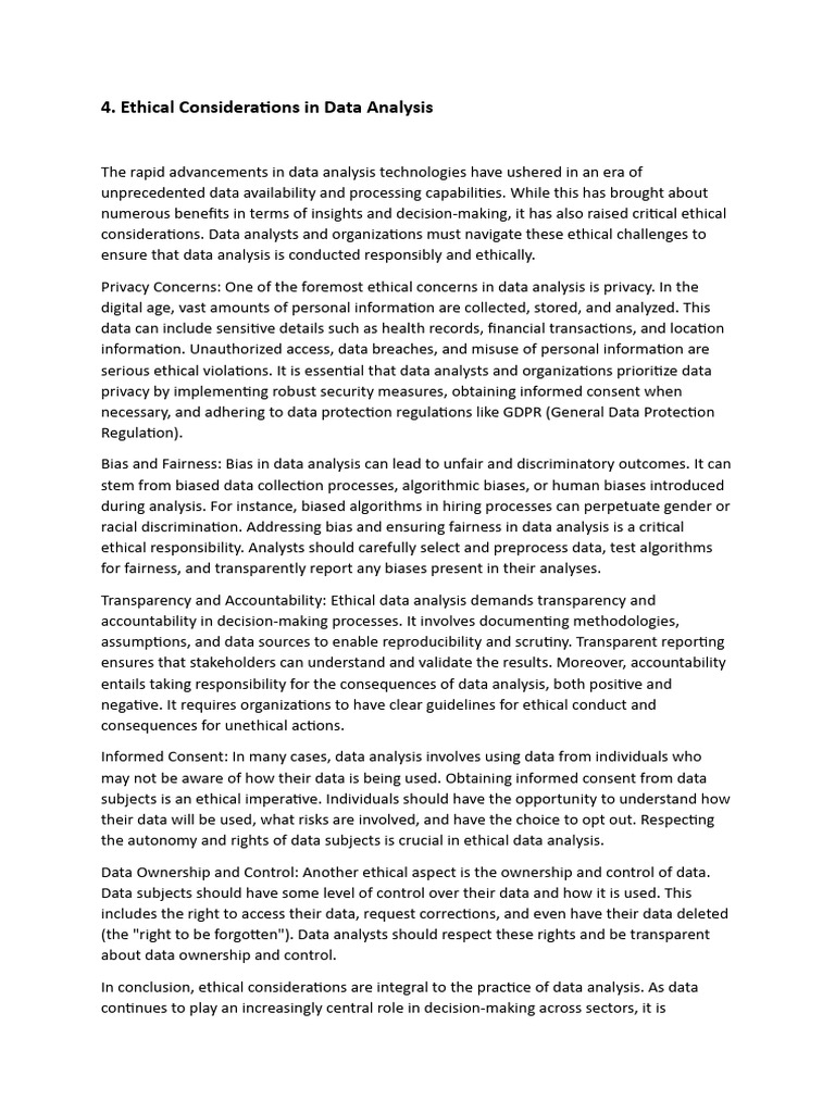 Ethical Considerations in Data Analysis - Essay 4 | PDF | Data Analysis | Privacy