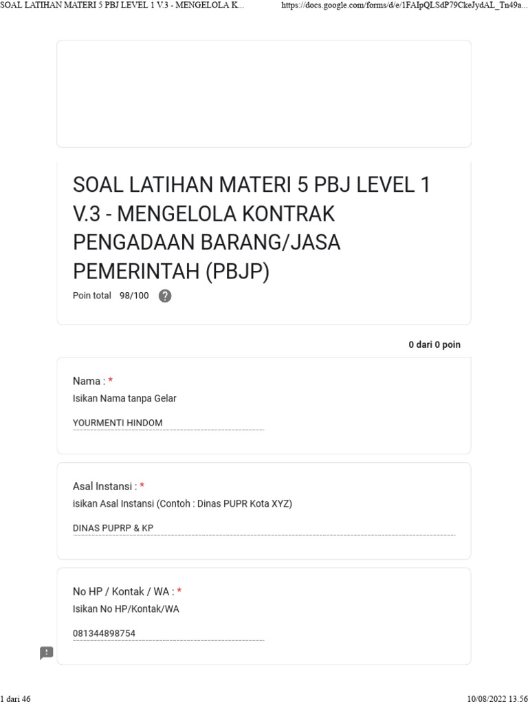 Soal Latihan Materi 5 PBJ Level 1 V.3 - Mengelola Kontrak Pengadaan Barang - Jasa Pemerintah ...