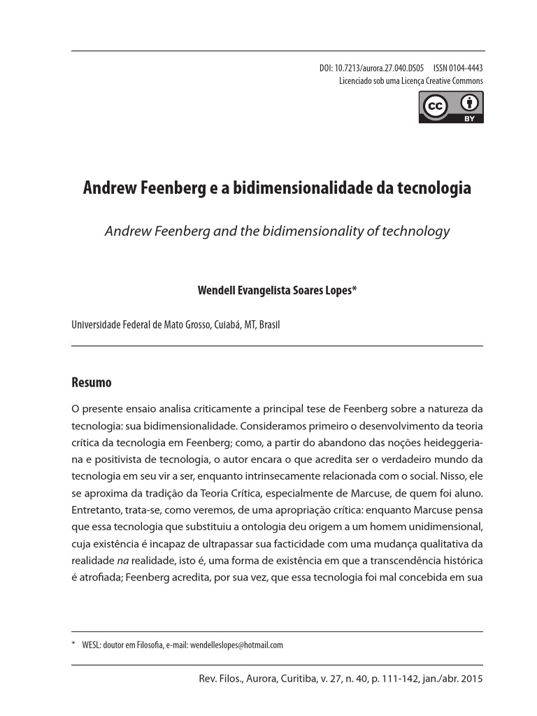 Feenberg e a Bidimensionalidade da Tecnologia | PDF | Sociologia ...