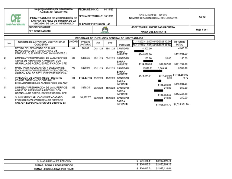 Anexo 3. Programa de Ejecucion General de Los Trabajos AE12, Con Las Modificaciones en Las ...