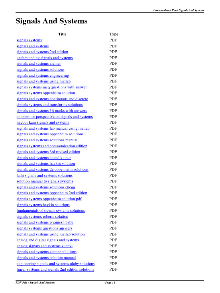 Signals and Systems: Title Type | PDF | Computer Engineering ...