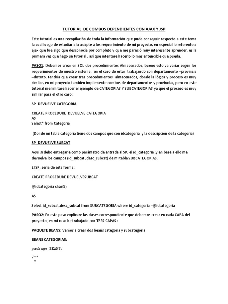 Tutorial De Combos Dependientes Con Ajax Y Jsp Pdf Servidor Web Internet Y Web
