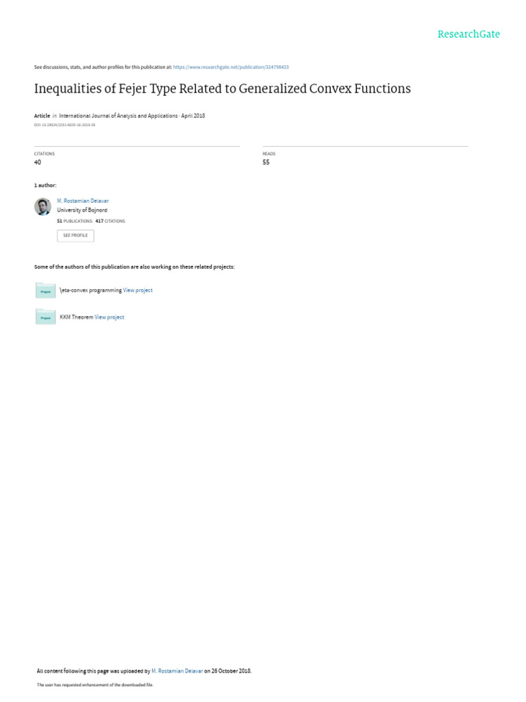 Inequalities of Fejer Type Related To Generalized Convex Functions With ... Inequalities of Fejer Type Related To Generalized Convex Functions With ...