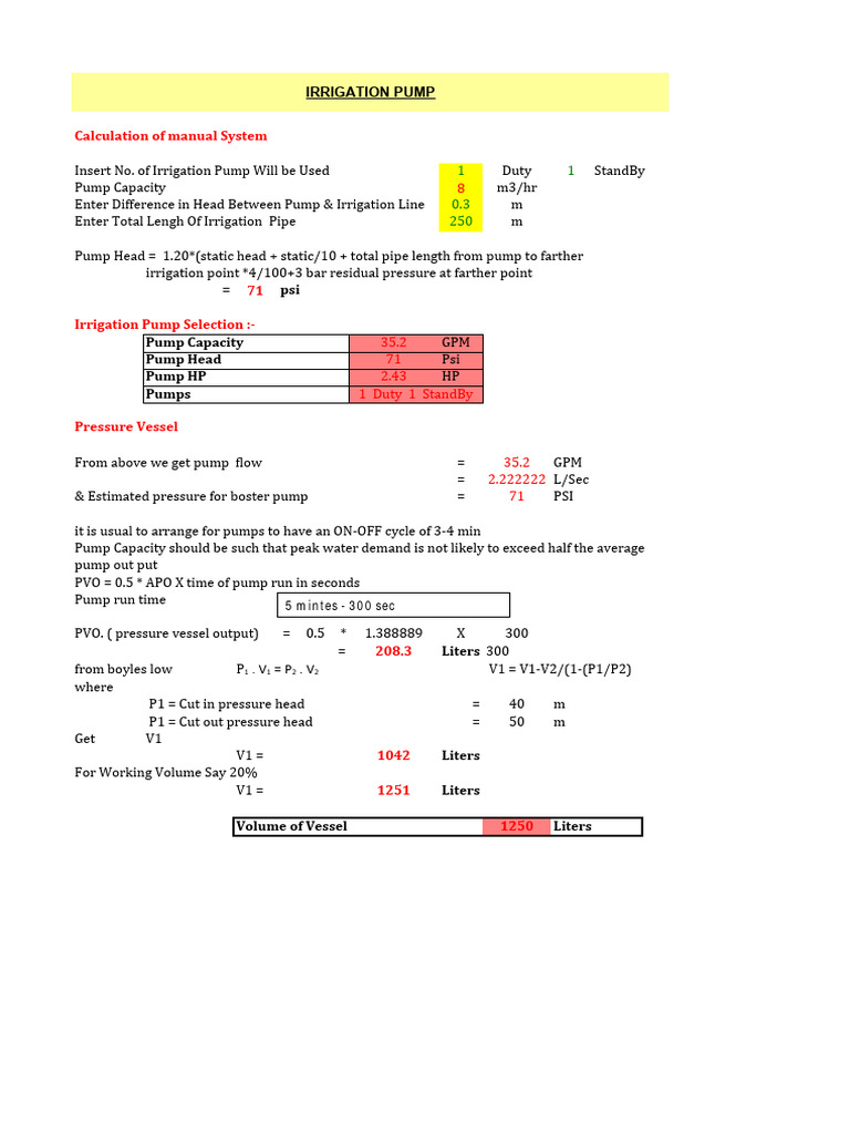 IrrigationPump Calculations | PDF | Pump | Irrigation