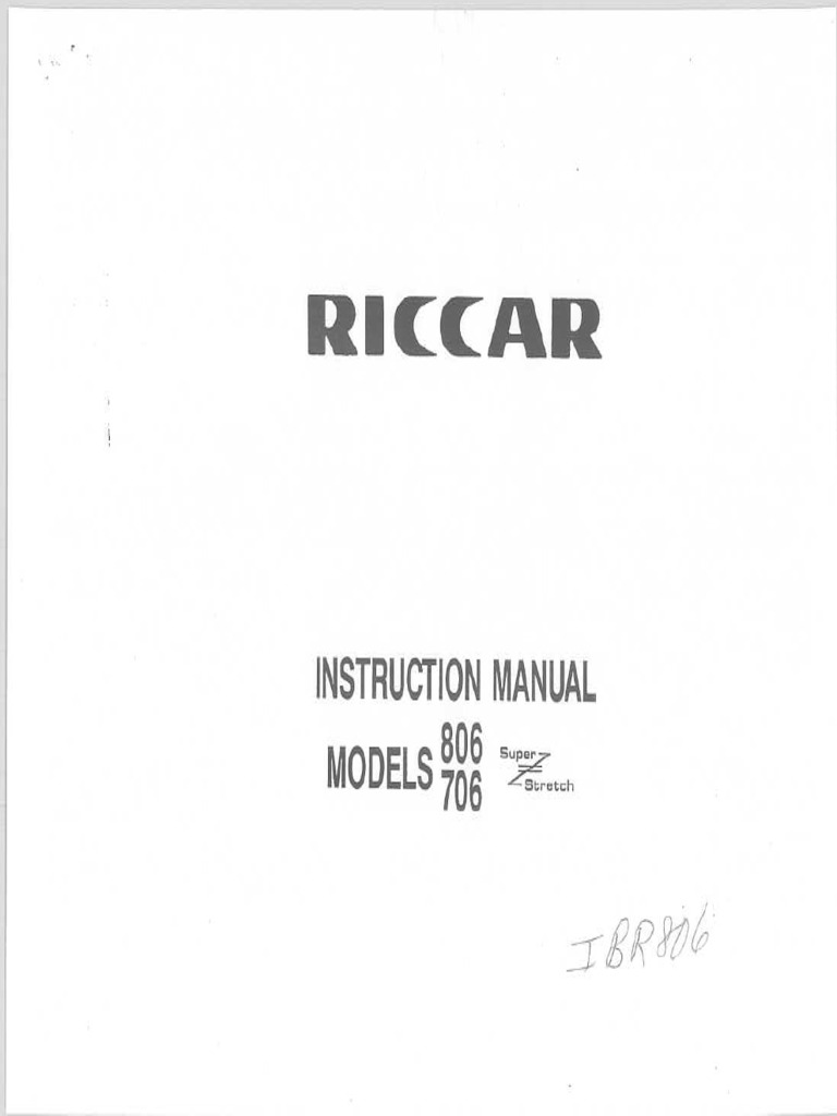 Riccar 706/806 Super Stretch Sewing Machine Instruction Manual | PDF
