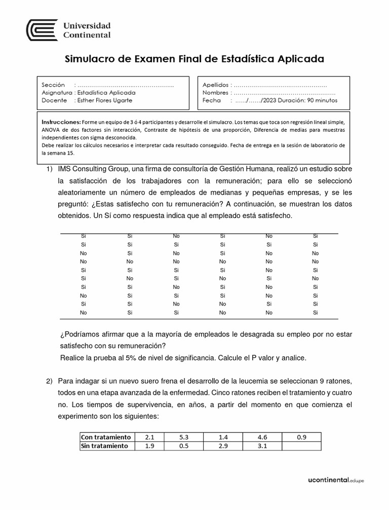 Simulacro Del Examen Final 2023-20 | PDF