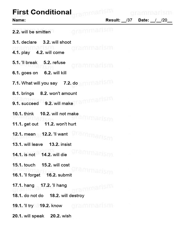 Grammarism First Conditional Test 1 Answers 2699304 | PDF