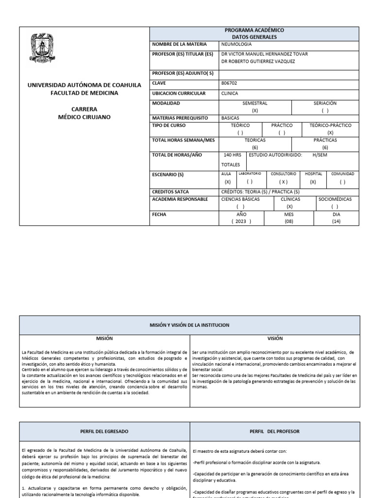 Programa Academico Neumologia Modificado | PDF | Medicina | Maestros