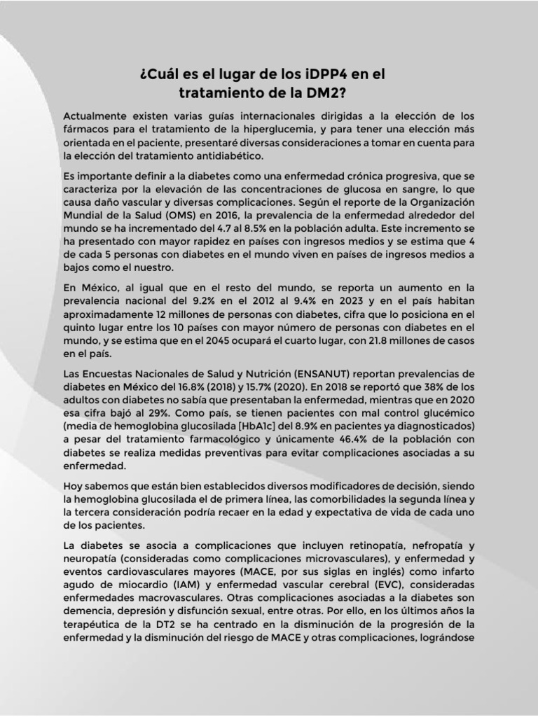 Lugar de Los iDPP4 en El Tratamiento de DM2 | PDF | Diabetes | Hipoglucemia