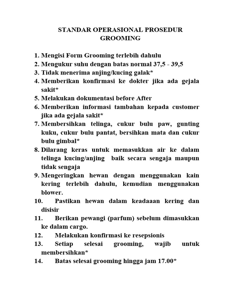 Standar Operasional Prosedur Grooming | PDF