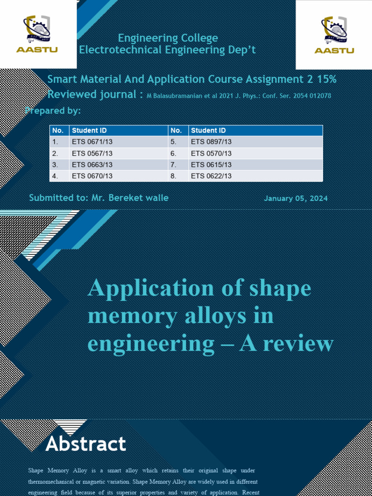 Section B, Group 1 - Assignment 2 | PDF | Shape Memory Alloy | Civil ...