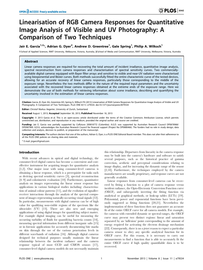 Linearisation of RGB Camera Responses For Quantitative Image Analysis of Visible and UV ...