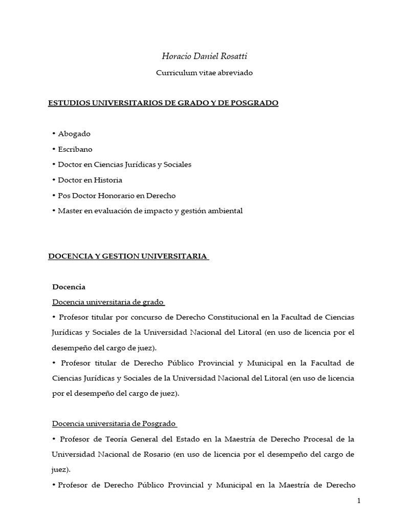 CV Ministro Horacio Rosatti | PDF | Gobierno | Justicia