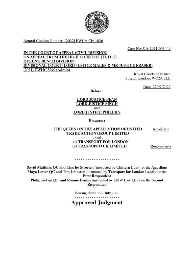 R (On The Application of United Trade Action Group Limited) | PDF ...