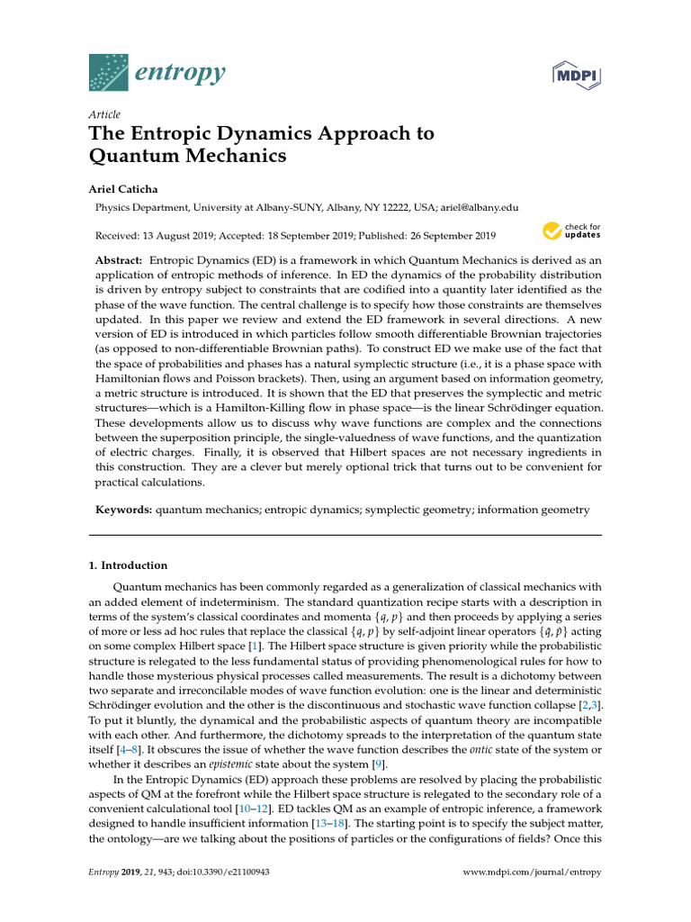 The Entropic Dynamics Approach To Quantu | PDF | Quantum Mechanics | Wave Function