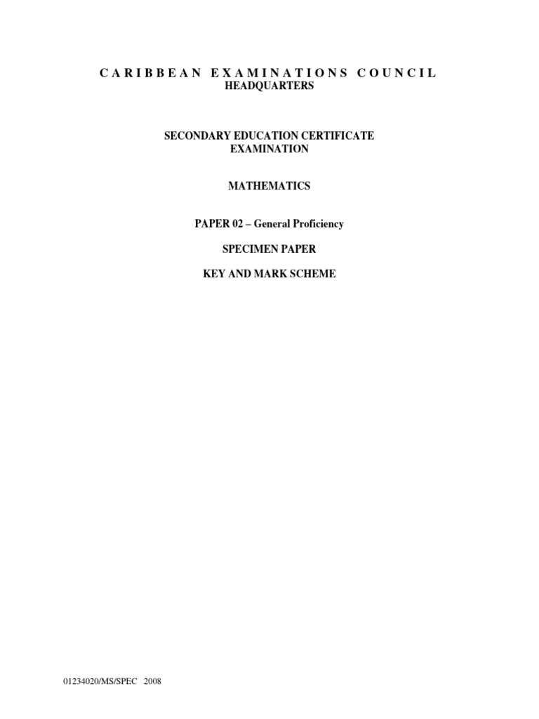 CSEC 2008 Maths Paper 02 Mark Scheme | PDF | Mathematics | Geometry