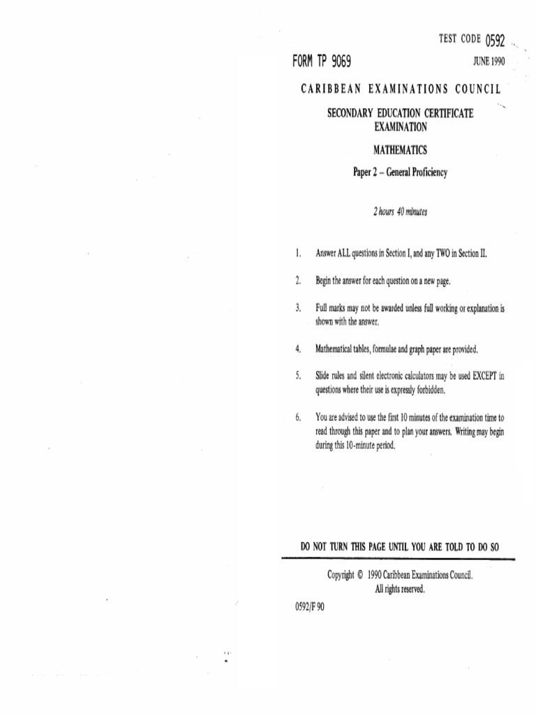 CSEC Mathematics June 1990 P2 | PDF