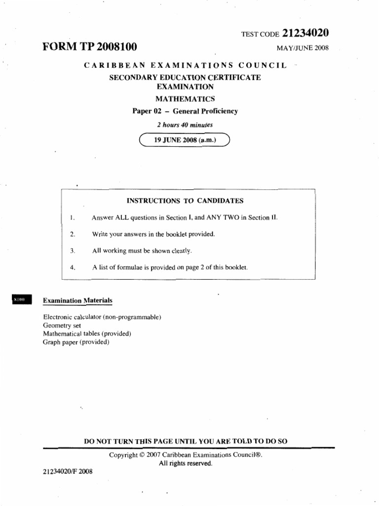 CSEC Mathematics June 2008 P2 (Trinidad) 16pgs | PDF | Area | Circle