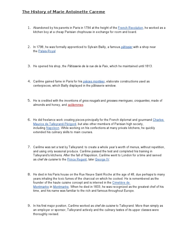 The History of Marie Antoinette Careme | PDF | European Cuisine ...