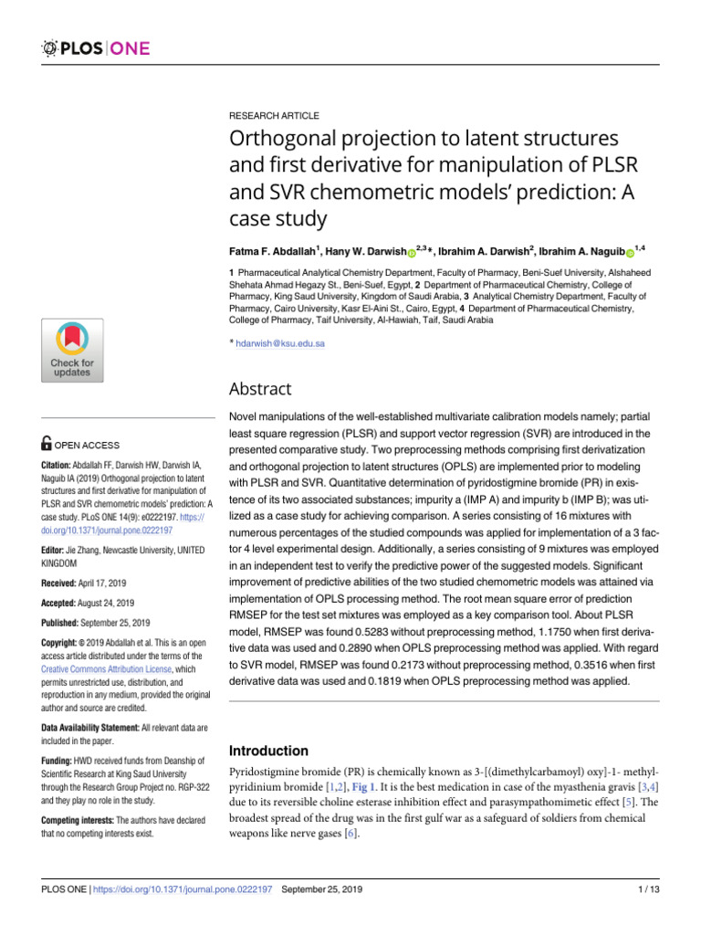 Orthogonal Projection To Latent Structur | Download Free PDF ...