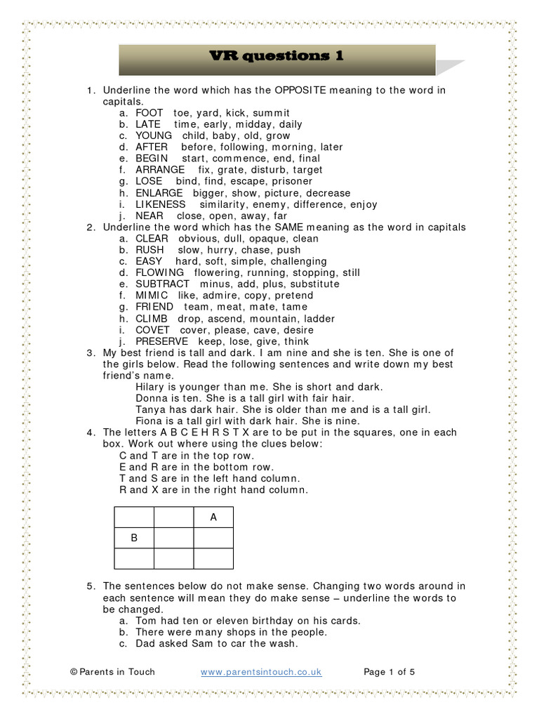 Parents in Touch - VR Test Speed Test | PDF