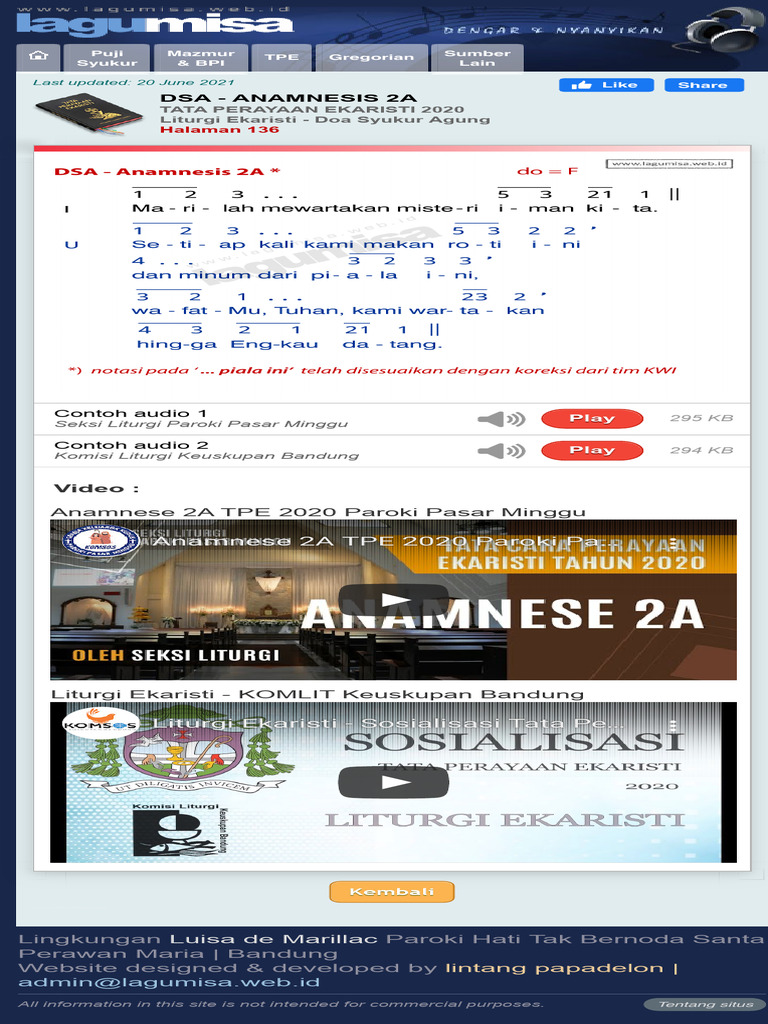 Lagu Misa - DSA - ANAMNESIS 2A | PDF