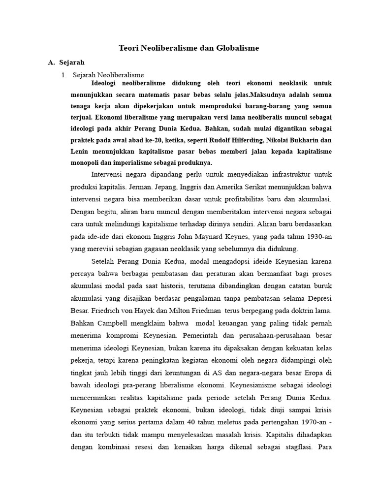 Teori Neoliberalisme dan Globalisme | PDF | Sejarah