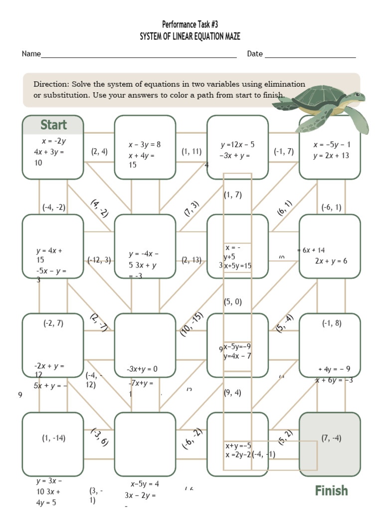 Systems of Equations Substitution Maze | PDF | Equations | Mathematical ...