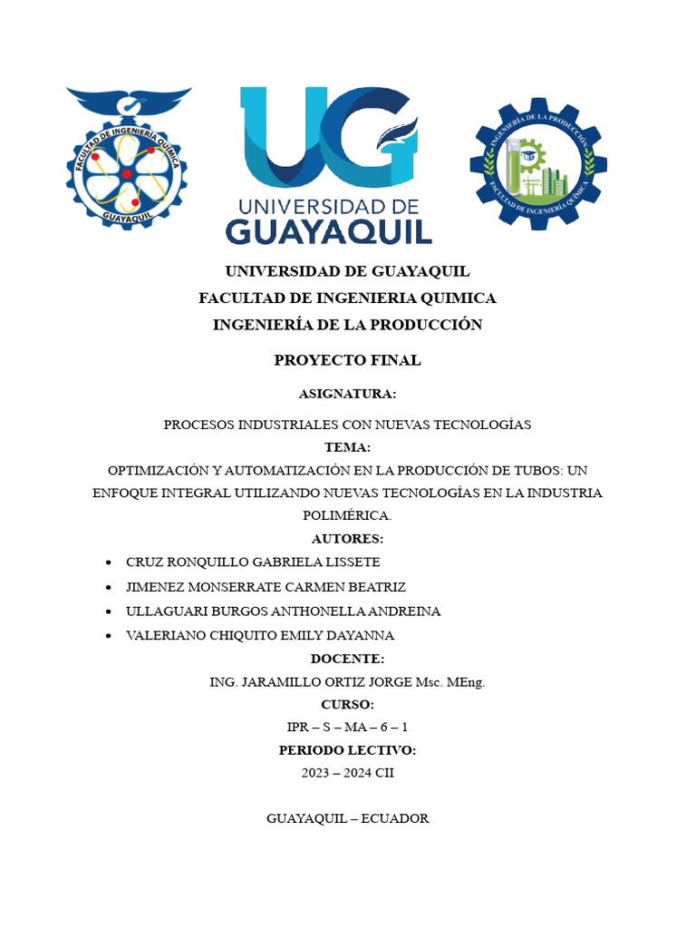 Proyecto Final - Procesos Industriales | Descargar gratis PDF | Extrusión | El plastico