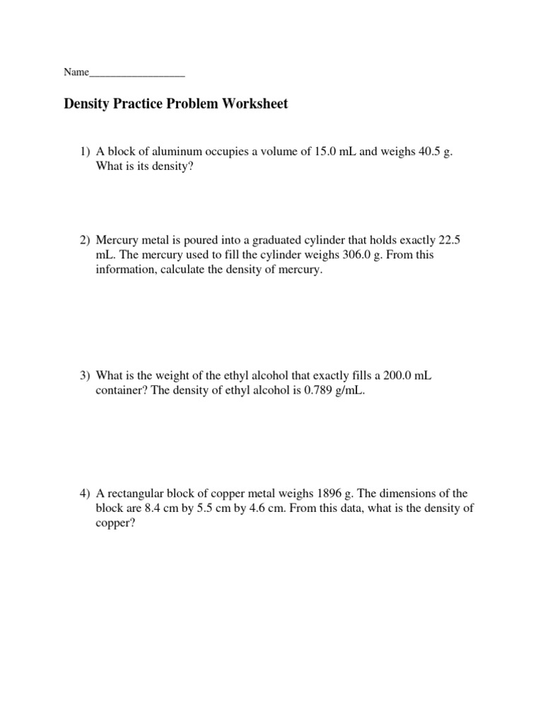 Density Practice Problems | PDF