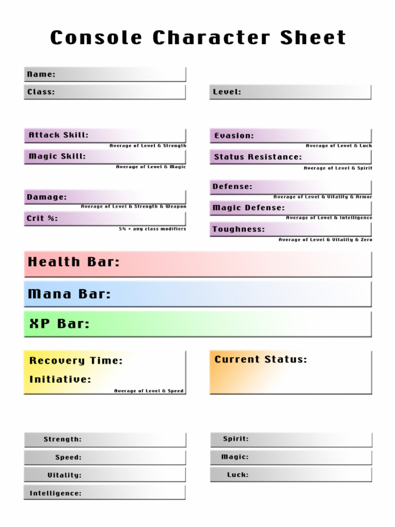 Super Console Character Sheet | PDF