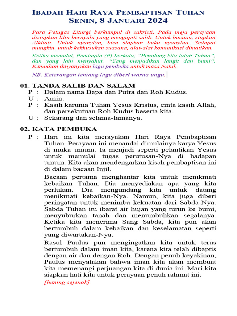 Ibadah Hari Raya Pembaptisan Tuhan | PDF