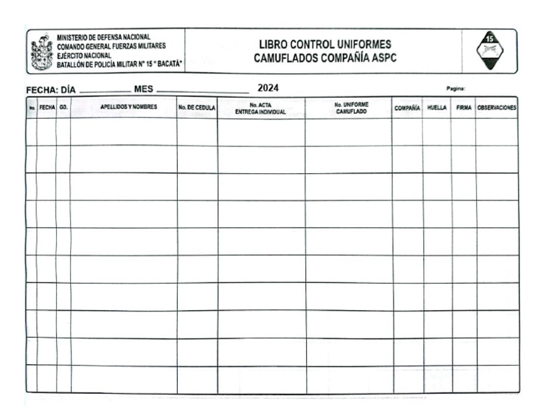 Libro Control Uniformes Camuflados | PDF