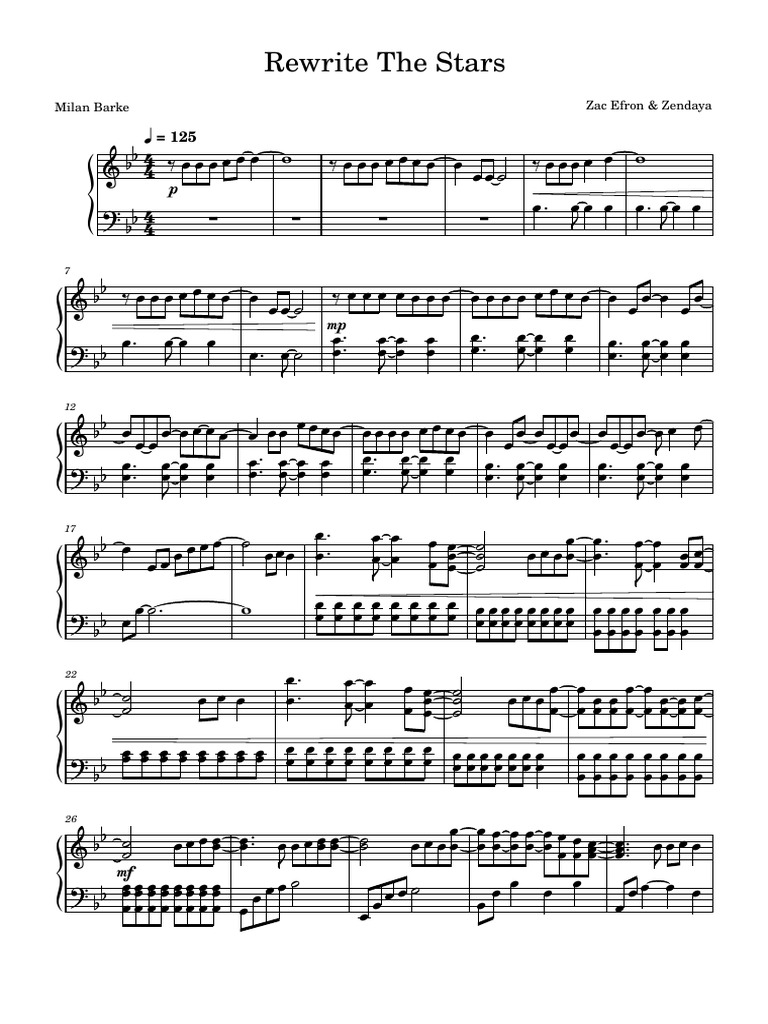 Rewrite The Stars - Zac Efron Zendaya | PDF