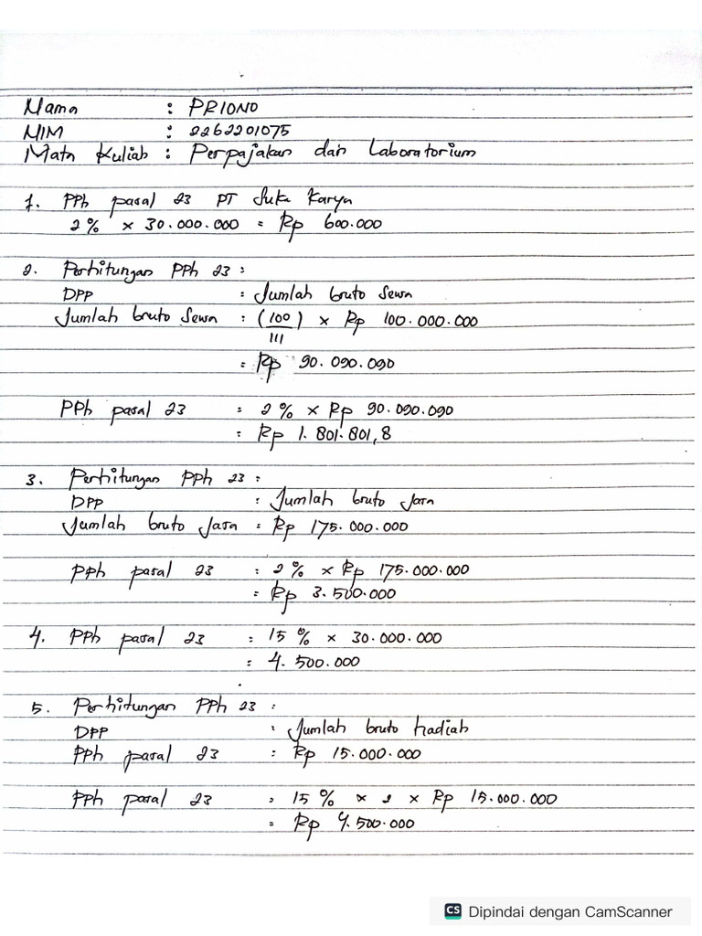 Tugas Perpajakan Dan Laboratorium - PRIONO - 2262201075 | PDF