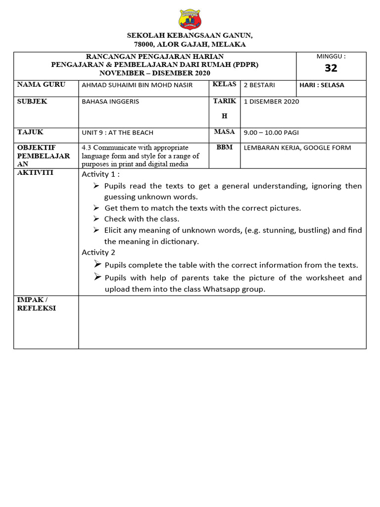 Template RPH PDPR SKG 2020 | PDF | Career & Growth | Social Science