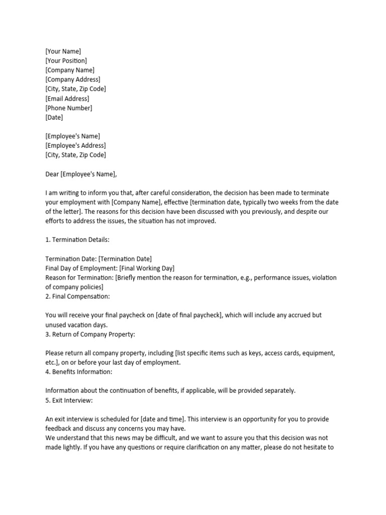 Employment Termination Letter Template | PDF | Career & Growth | Business