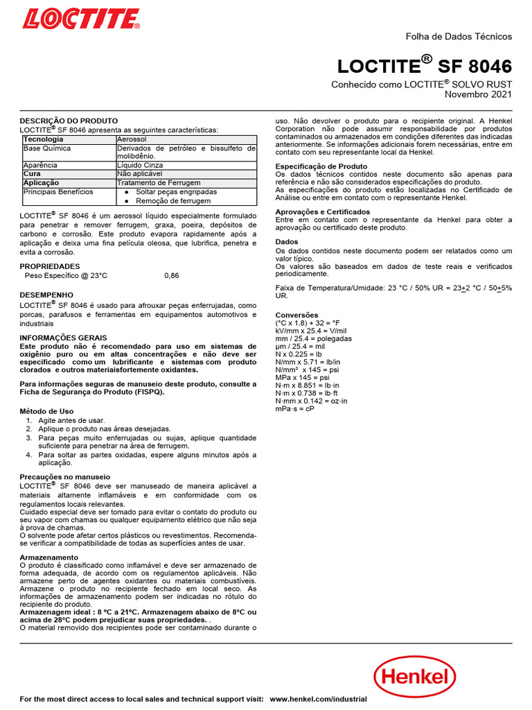 LOCTITE SF 8046 PT - BR | PDF | Patente | Dados