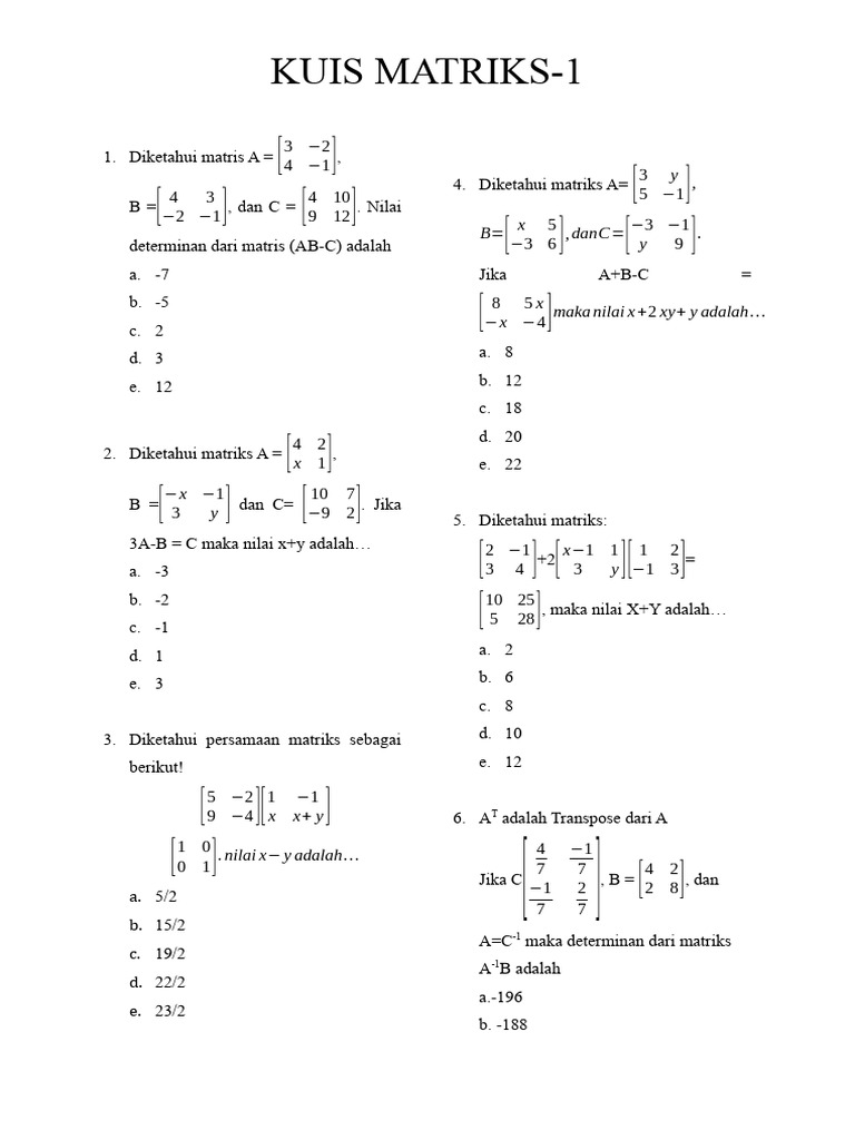 Pertemuan 1, Matriks-1, Kuis | PDF
